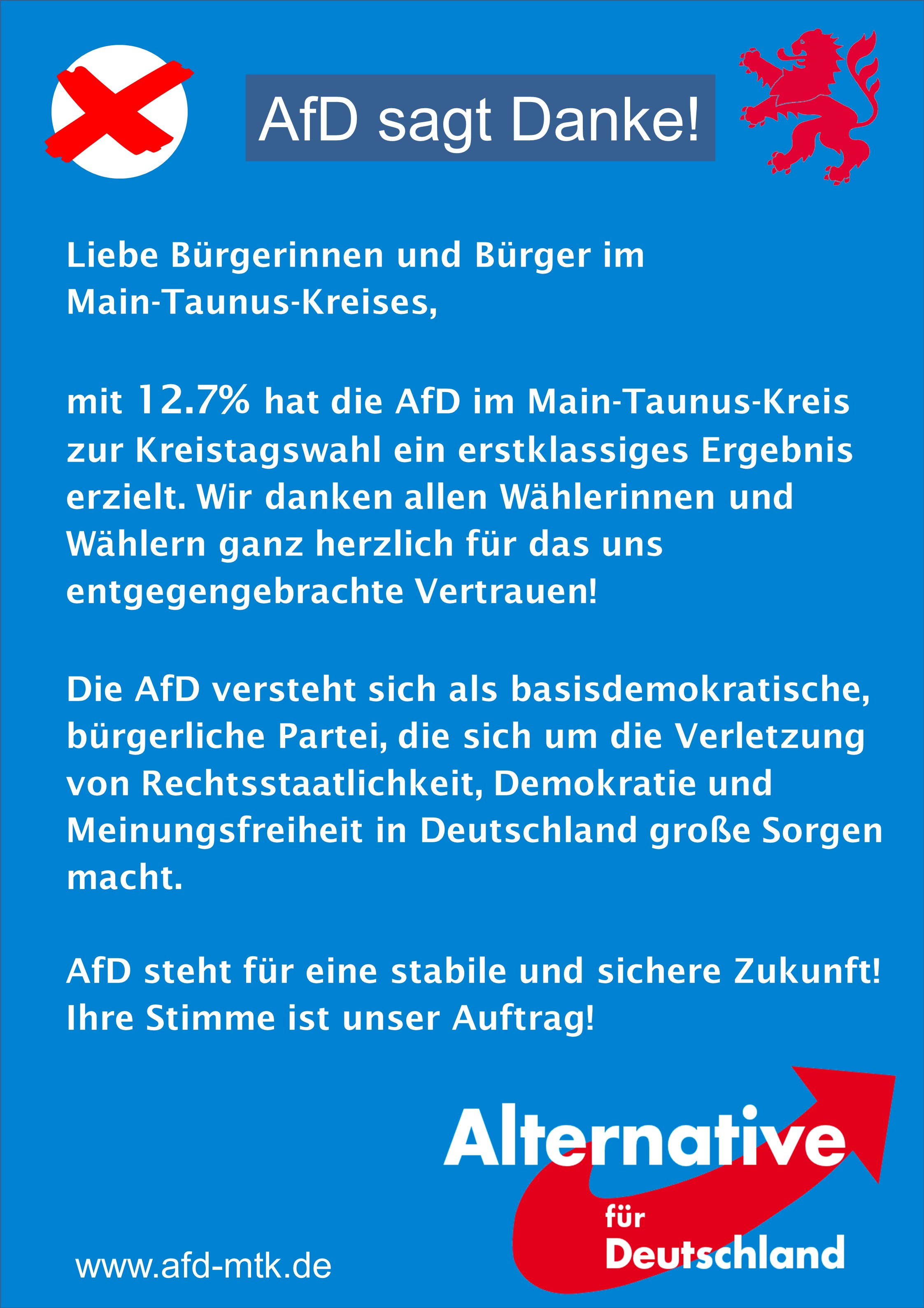 Dank für den großen Zuspruch der Wähler! – Kreisverband AfD Main-Taunus